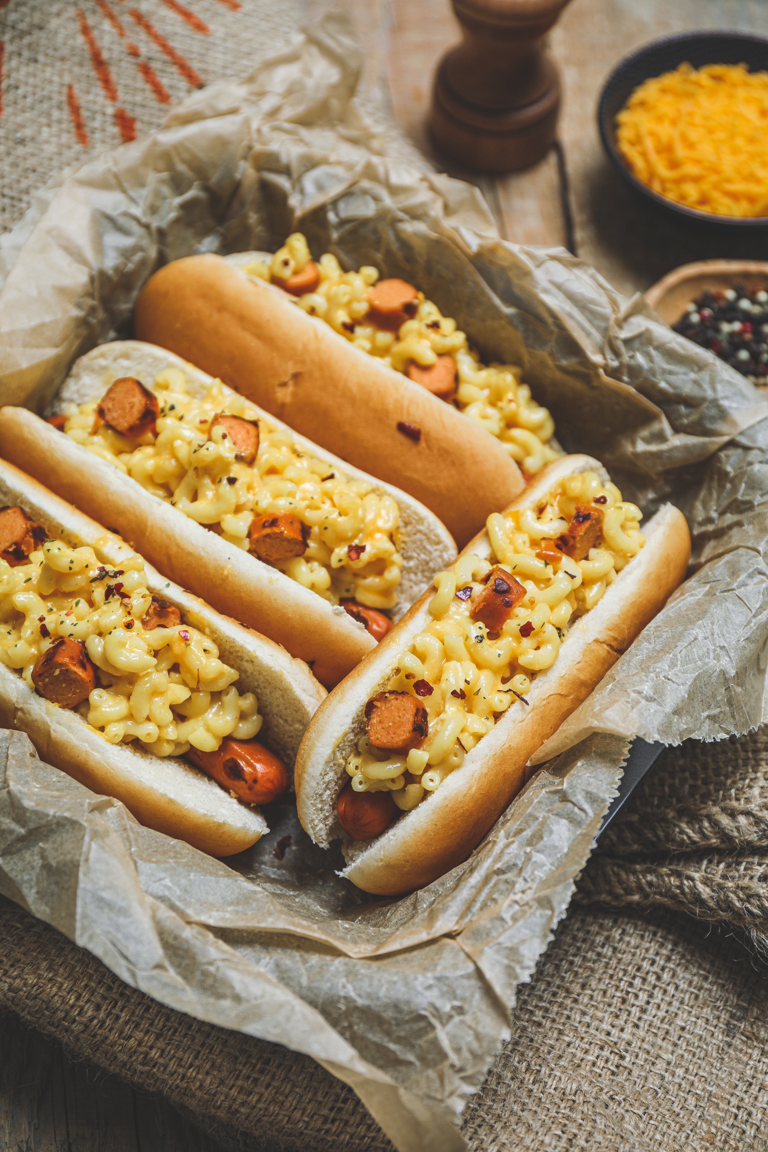 Hot Dog Mac and Cheese version veggie