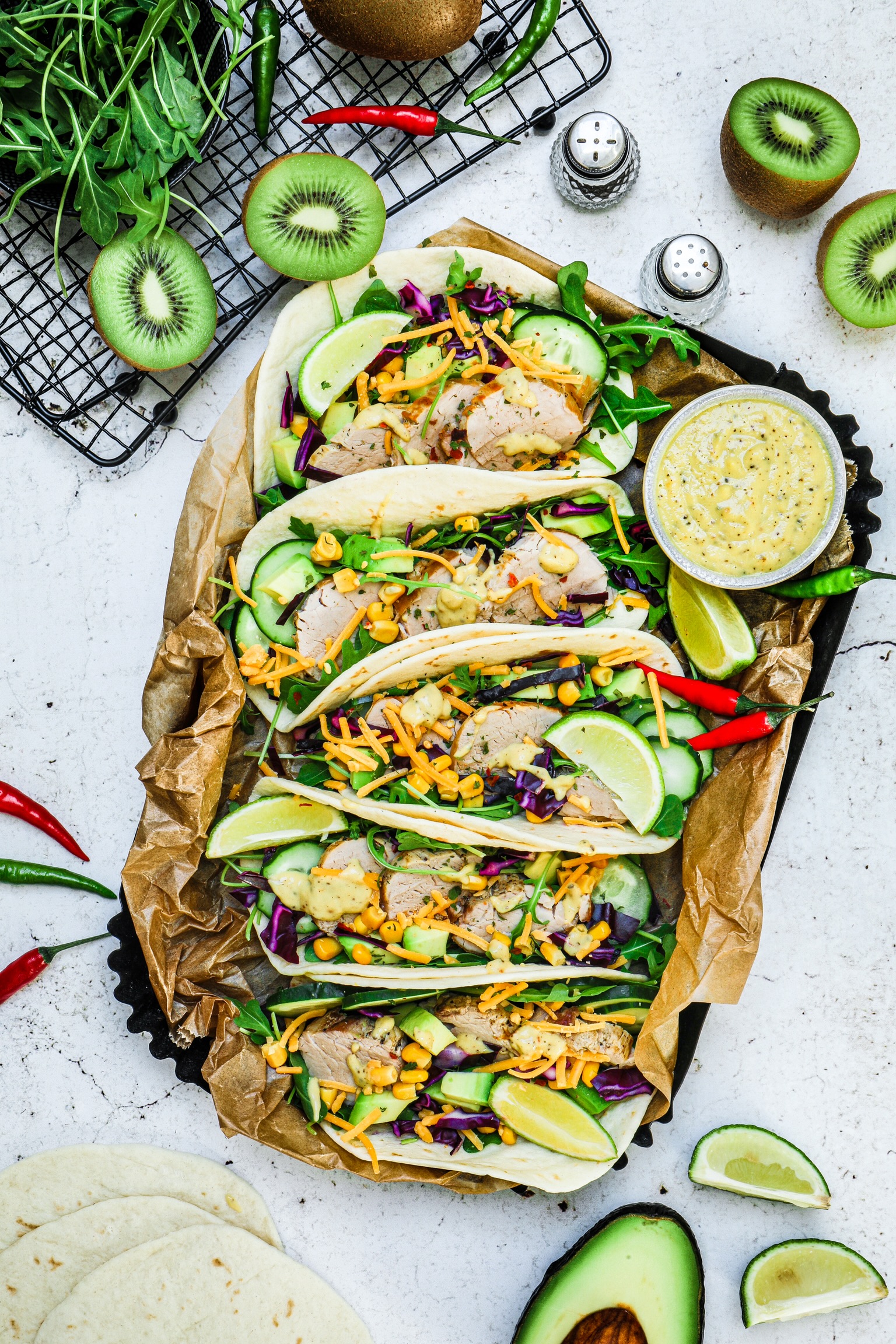 Tacos au filet mignon et sauce aux kiwis